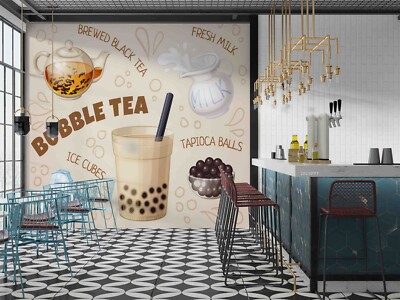 3D Boba Tea Drink Tapioca Ball Wallpaper Wall Mural Peel and Stick ...