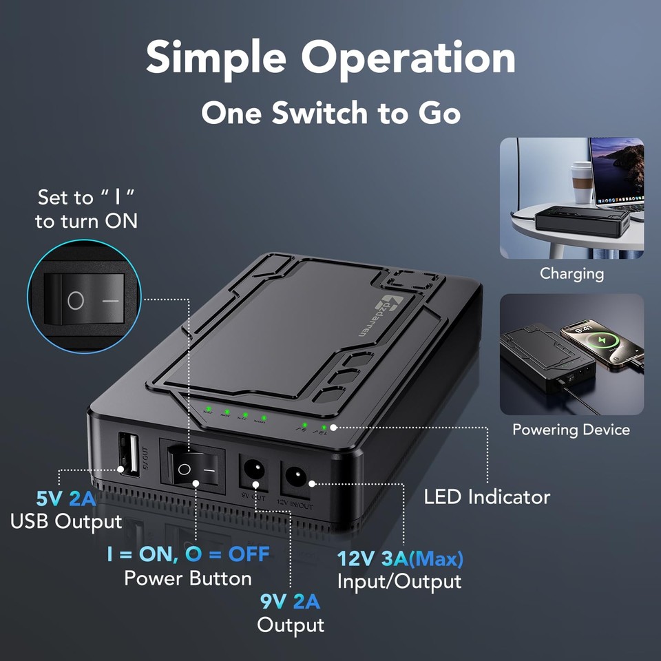 12V Rechargeable Battery Pack 10000mAh, Portable 5V/ 9V/12V Power Bank ...