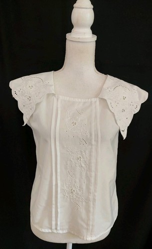 80's Vintage Rik Rak Top Preppy Cottage White Lace Cutwork Blouse w ...