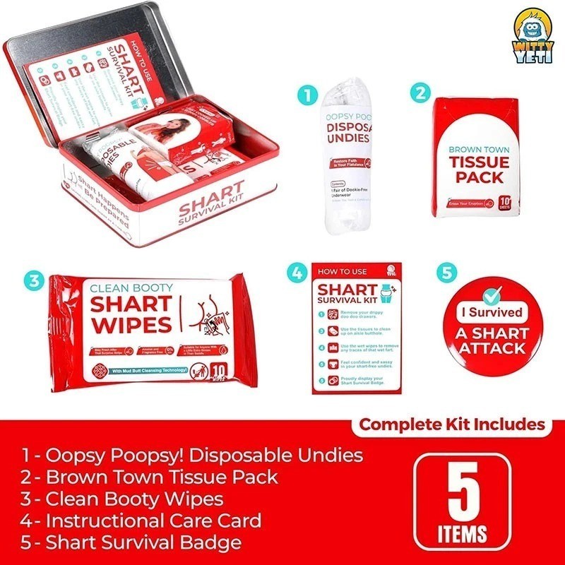Funny Shart Survival Kit Poop Prank Gift Set w/Wipes & Underwear ...