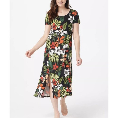 Cuddl Duds Women's Flexwear Short Sleeve Maxi Dress Floral Stretchy ...