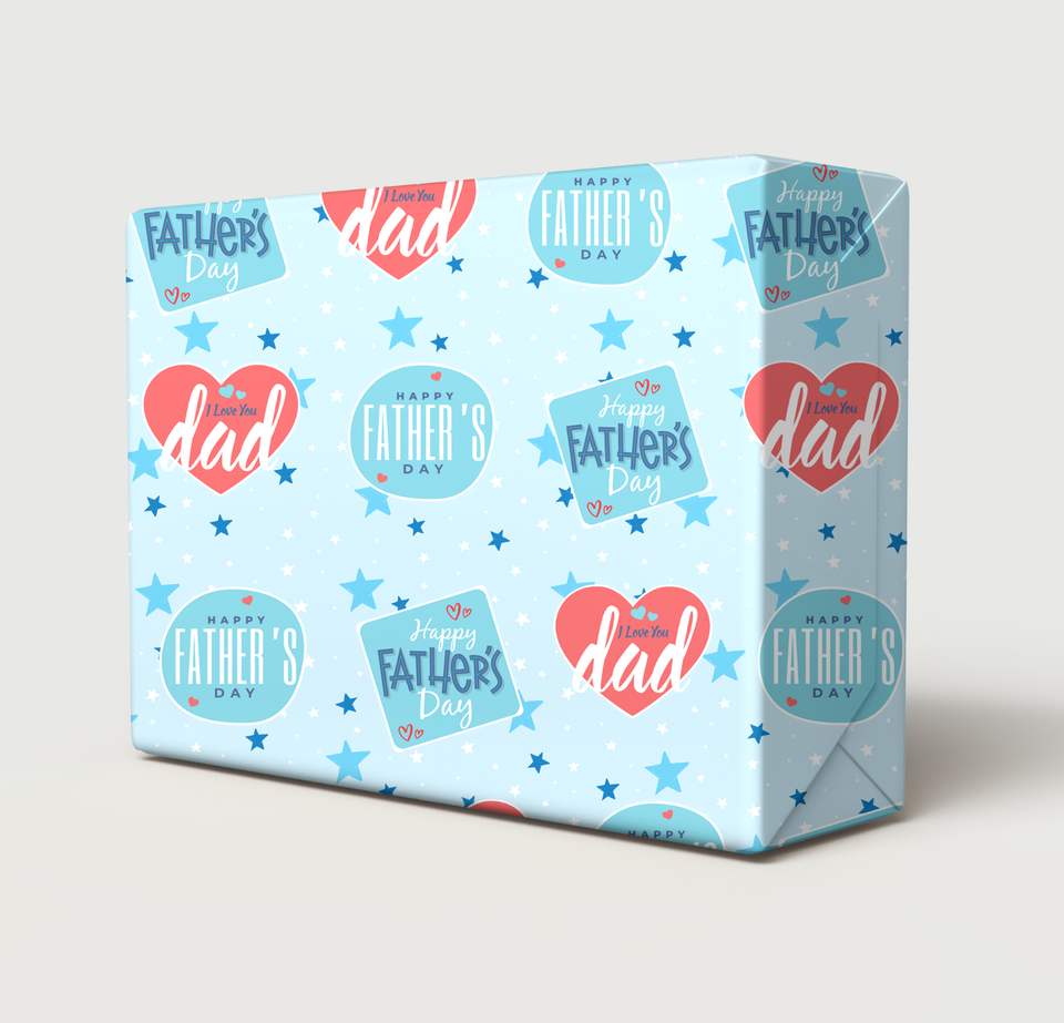 2 Sheets Father's Day Blue Red Stars Wrapping Paper Daddy I Love You ...