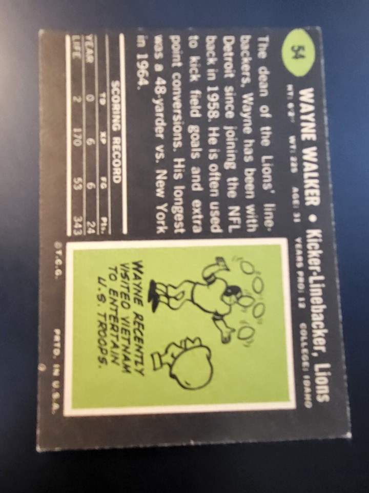 1969 TOPPS Wayne Walker football card #54 | eBay