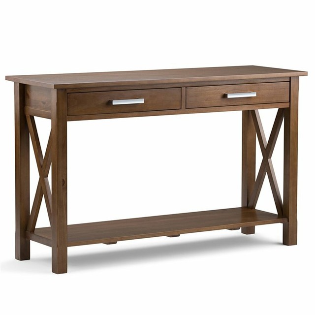 Simpli Home Kitchener Console Table in Medium Saddle Brown for sale ...