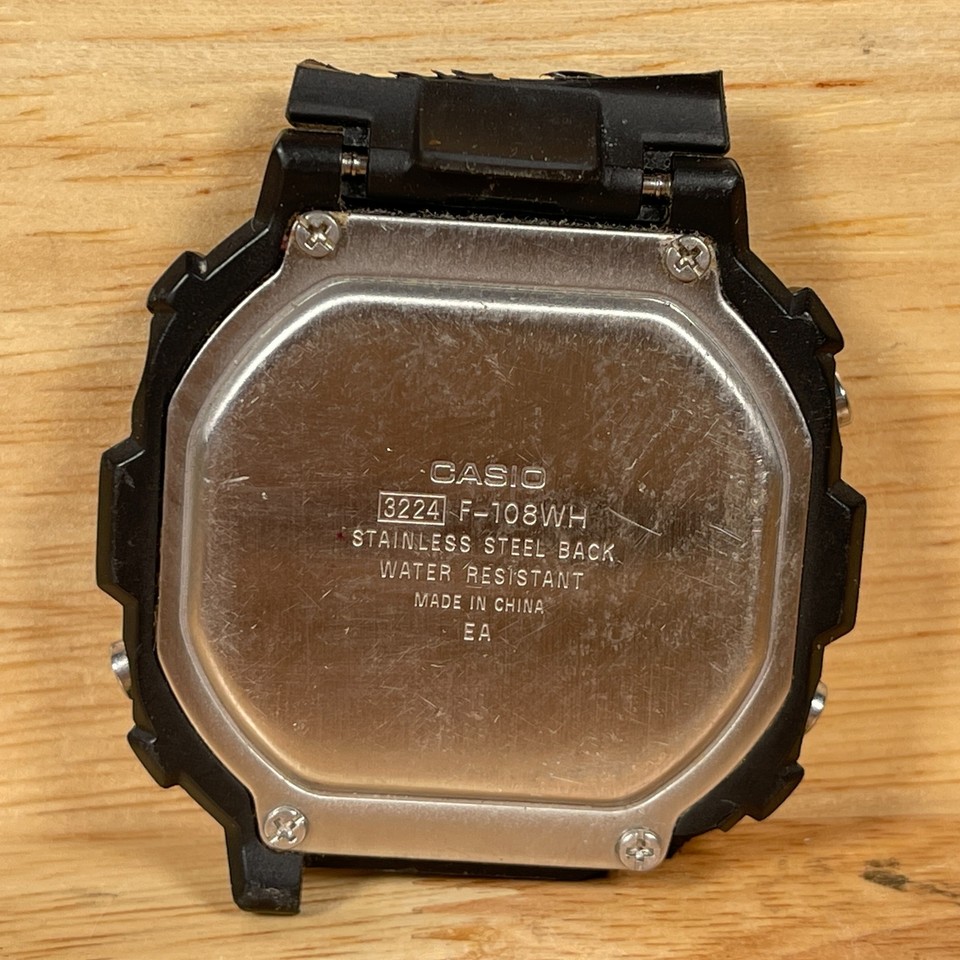 Casio Illuminator F-108WH Men's Black Stainless Steel Digital Watch ...