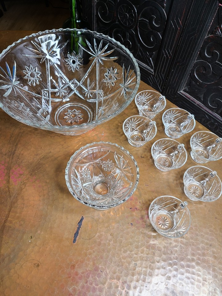 VINTAGE ANCHOR HOCKING EARLY AMERICAN PRESCUT STAR OF DAVID PUNCH BOWL ...