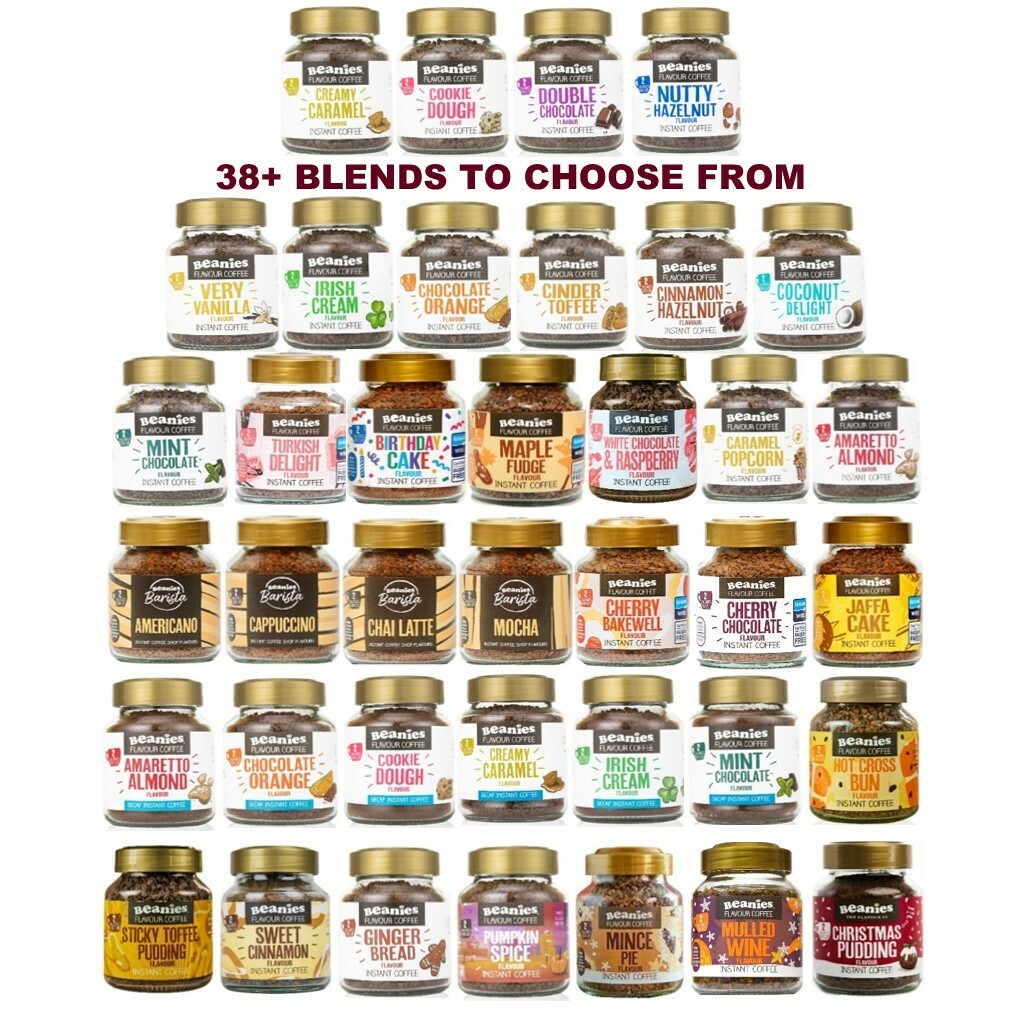 6x BEANIES FLAVOURED INSTANT GROUND COFFEE 50g JARS: SELECT ANY 6 ...