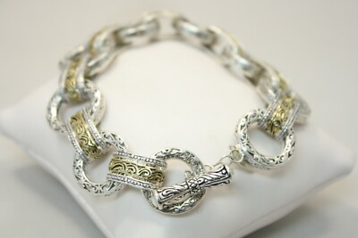 Signed ASJ 925 Sterling Silver Gold Vermeil Rolo Chain Bracelet 7.5 ...
