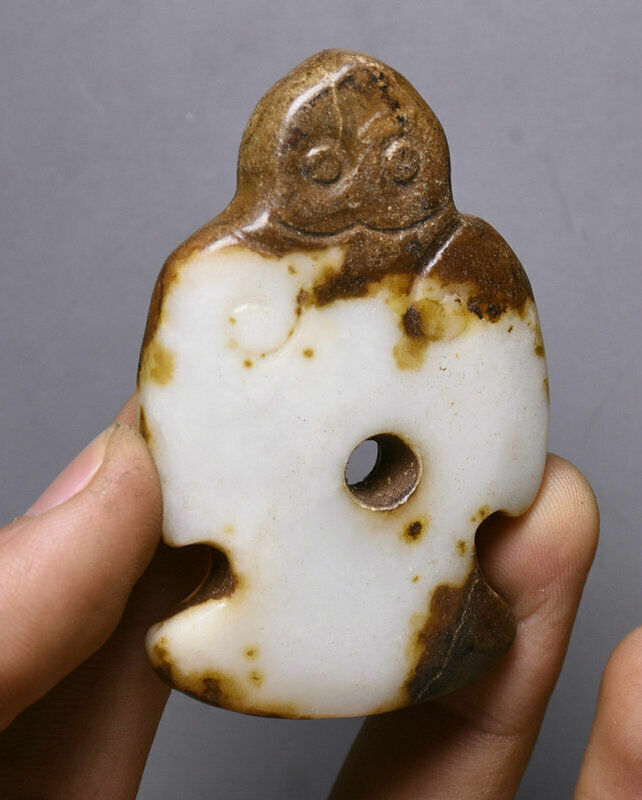 7.5CM China Hongshan Culture Old Hetian Jade hawk eagle Bird Beast ...