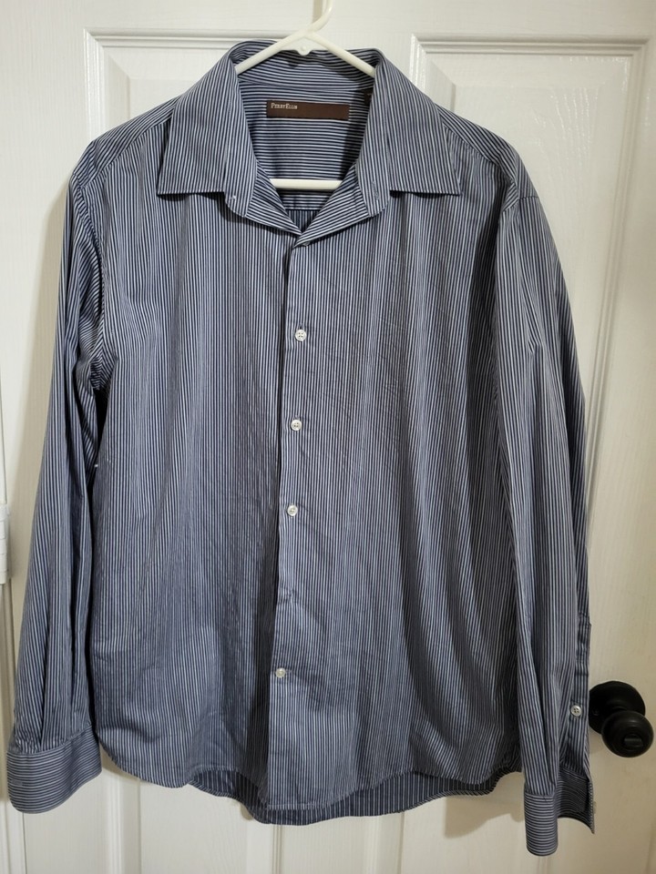 Perry Eliis Large Cotton Dress Shirt Longsleeve Blue Purple Light Blue ...
