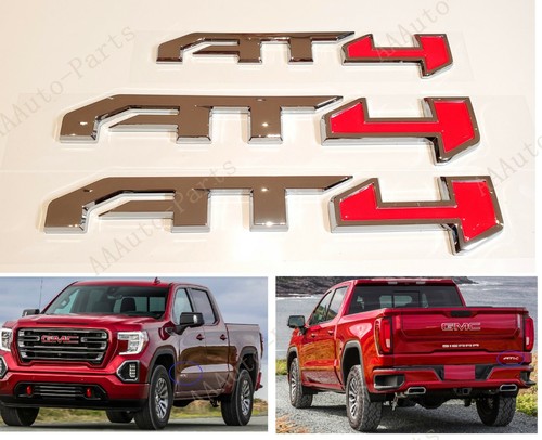 3PCS Set NEW Chrome Red AT4 Emblems Badge Fit GMC Canyon Yukon XL ...