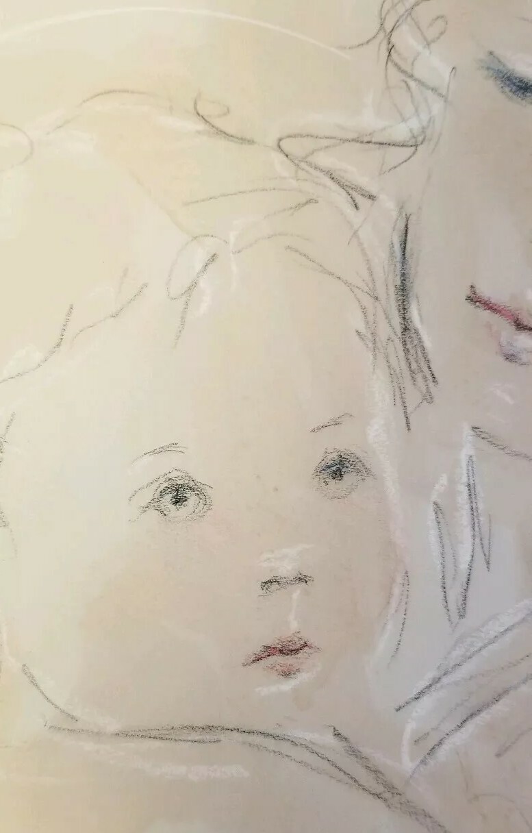 Original Signed Michael Whipple Drawing Painting Mother Child Virgin ...