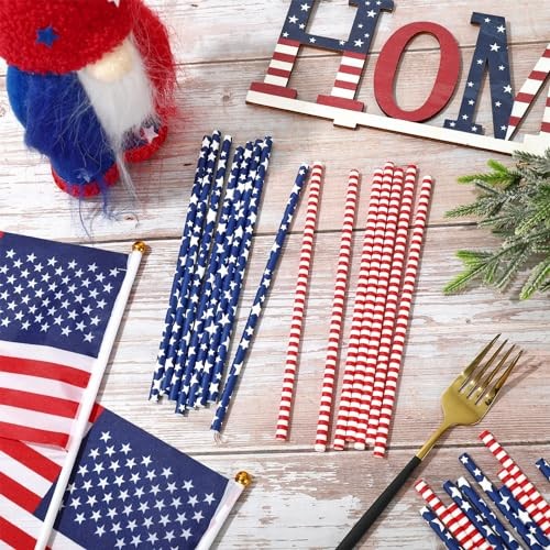 200Pcs Patriotic Paper Straws American Flag Printed Drinking Straws Red ...