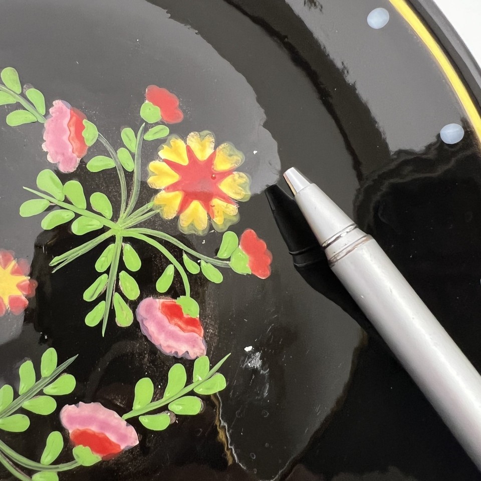 Set 6 Living Art Gypsy Hand Painted 8.75” Round Lunch Plates Black ...