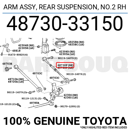 4873033150 Genuine Toyota ARM ASSY, REAR SUSPENSION, NO.2 RH 48730 ...