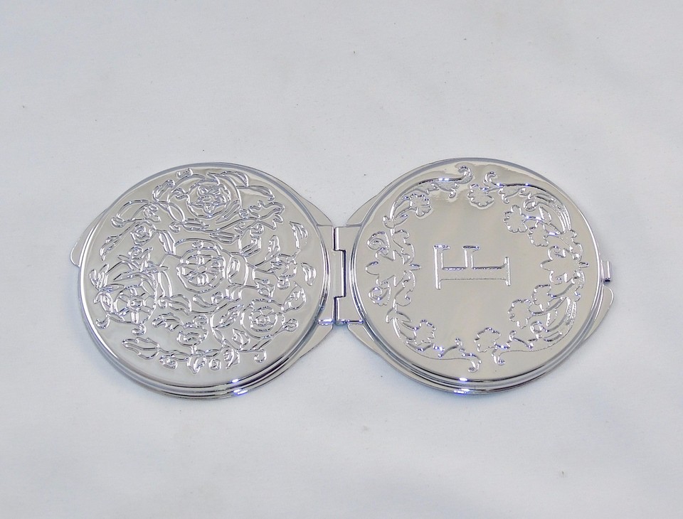 Polished Metal Compact Purse Mirror w/Dual View, Monogram Initial ...