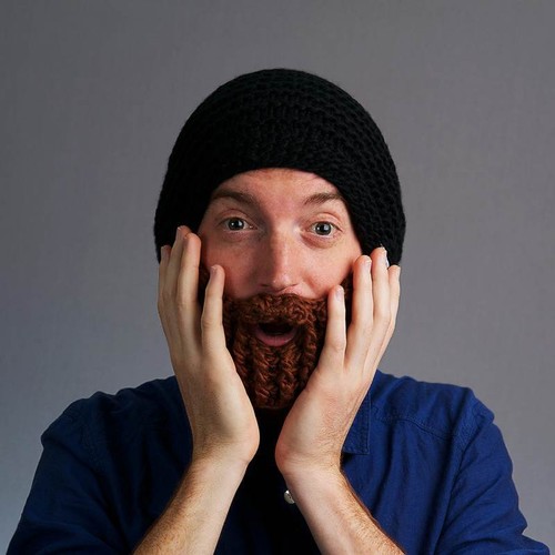 Beardo - Original - Black Hat with Fold Away Brown Beard Beanie Warm ...