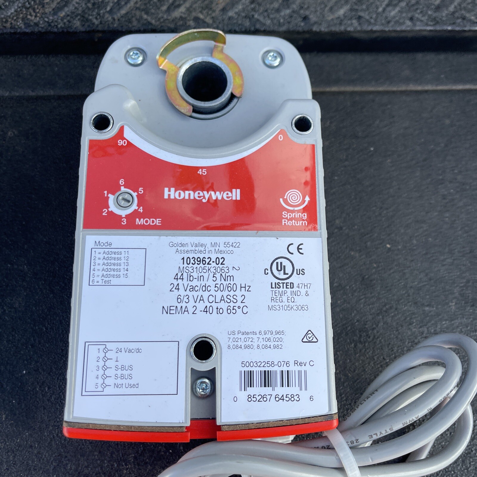 Honeywell 103962-02 MS3105K3063 Direct Coupled Actuator 44 lb-in Spring ...