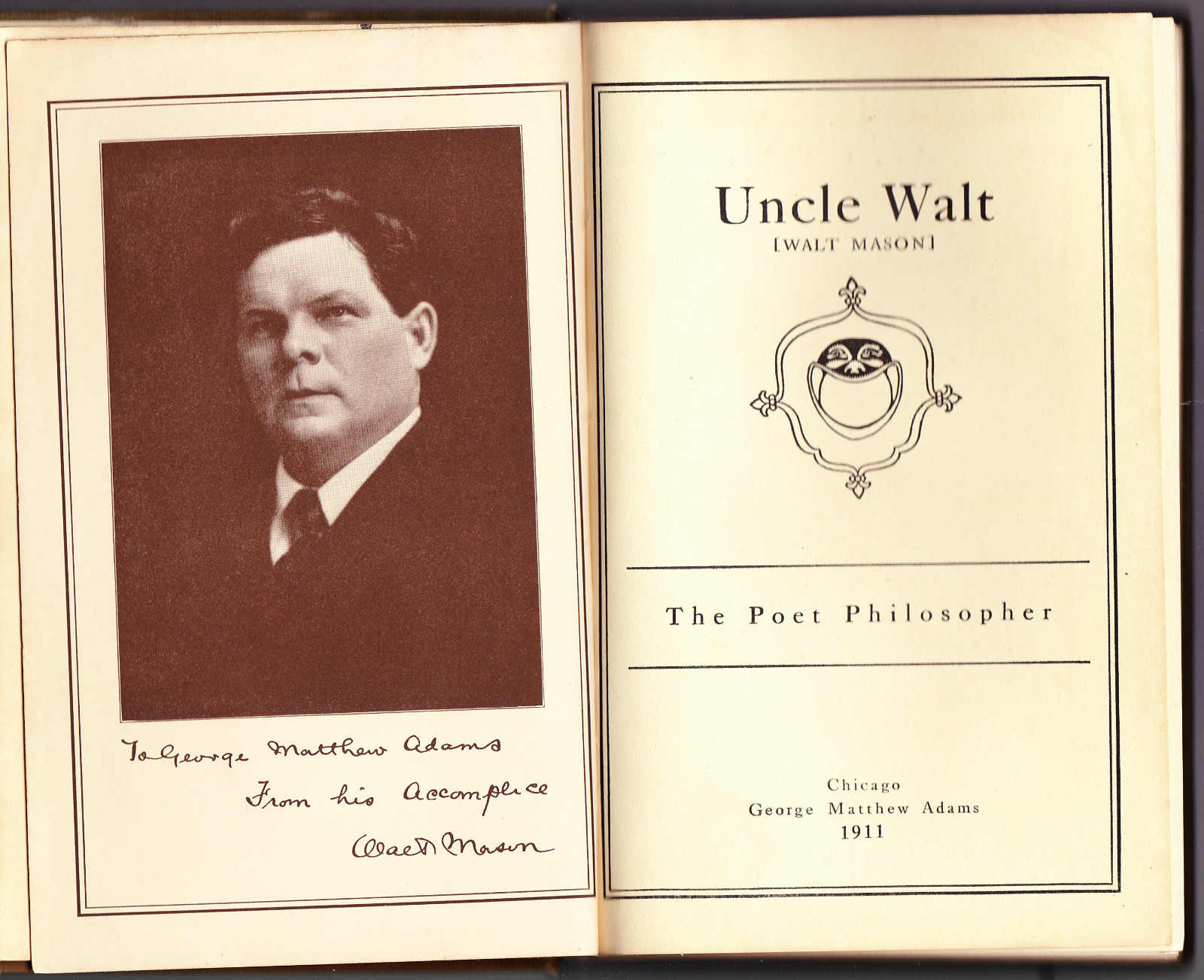 Uncle Walt, Walt Mason - 1911 - Signed by E Phillips Oppenheim ...