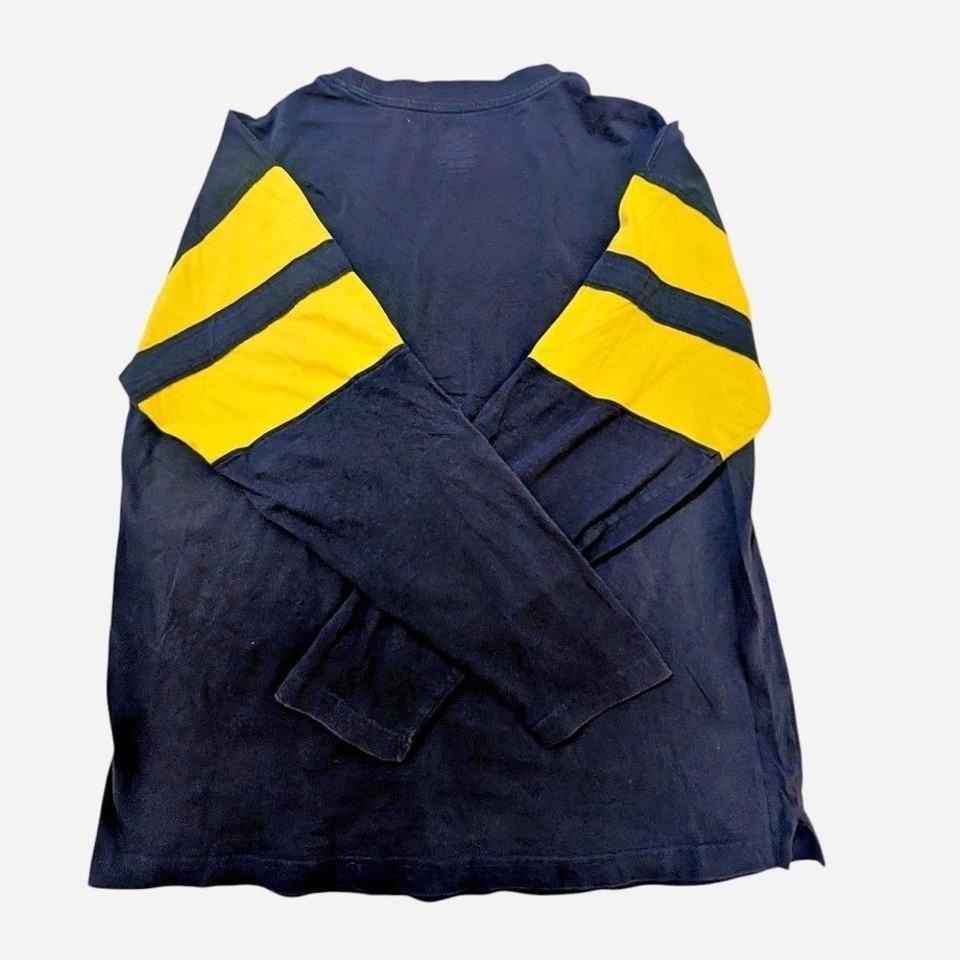 Michigan Wolverines long sleeve blue shirt maize stripes embroidered ...