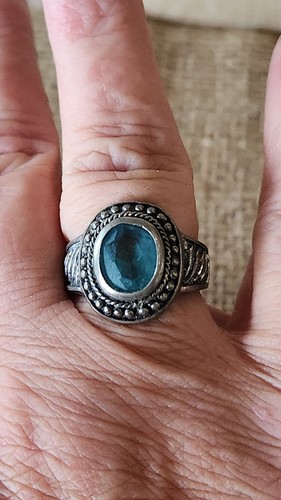 FAS sterling Silver Ring W/ Blue Glass Top Measures .68" Size 8.25 Need ...