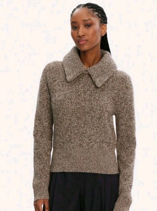 NWT Staud Womens Christopher Mocha Melange Thick Collared Knit Sweater ...