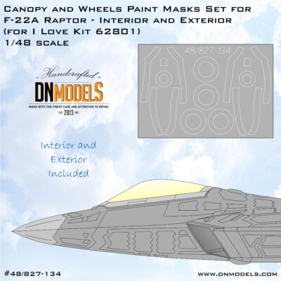 DN 1/48 F-22 Raptor Canopy, HUD & Wheels Paint Masks for I Love Kit ...