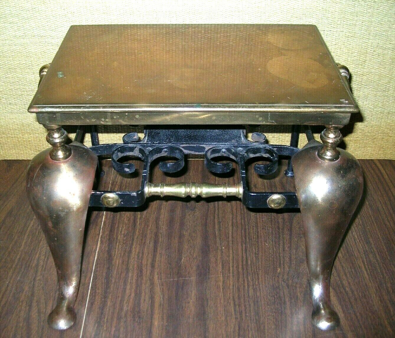 ANTIQUE BRASS & IRON FOOTMAN HEARTH TRIVET STAND FOOTREST COACH STEP | eBay