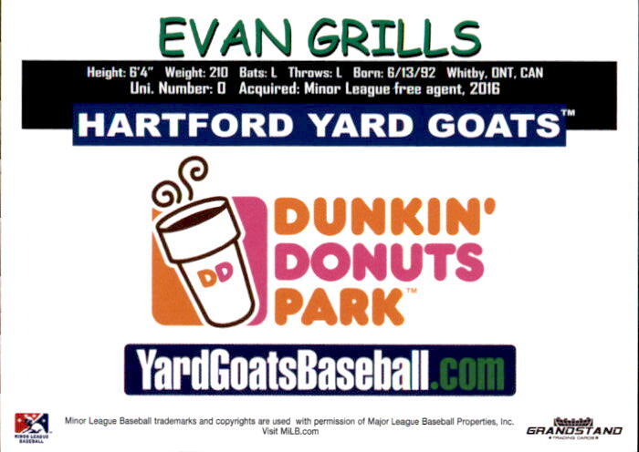 2018 Hartford Yard Goats SGA Grandstand #11 Evan Grills Whitby Ontario ...