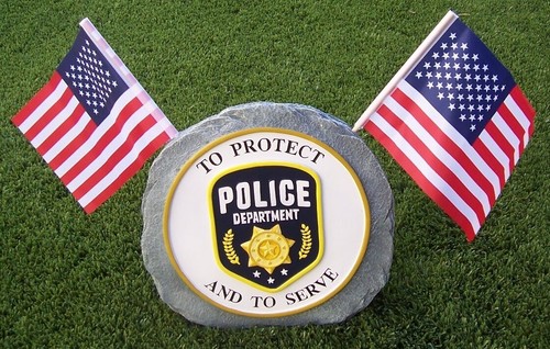 Lawn Garden Plaque Simulated Stone Police Department Man NEW with 2 U S ...