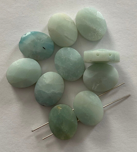 10 Amazonite Faceted Oval Double Drilled 2 Hole Gemstone Beads 12x15mm ...