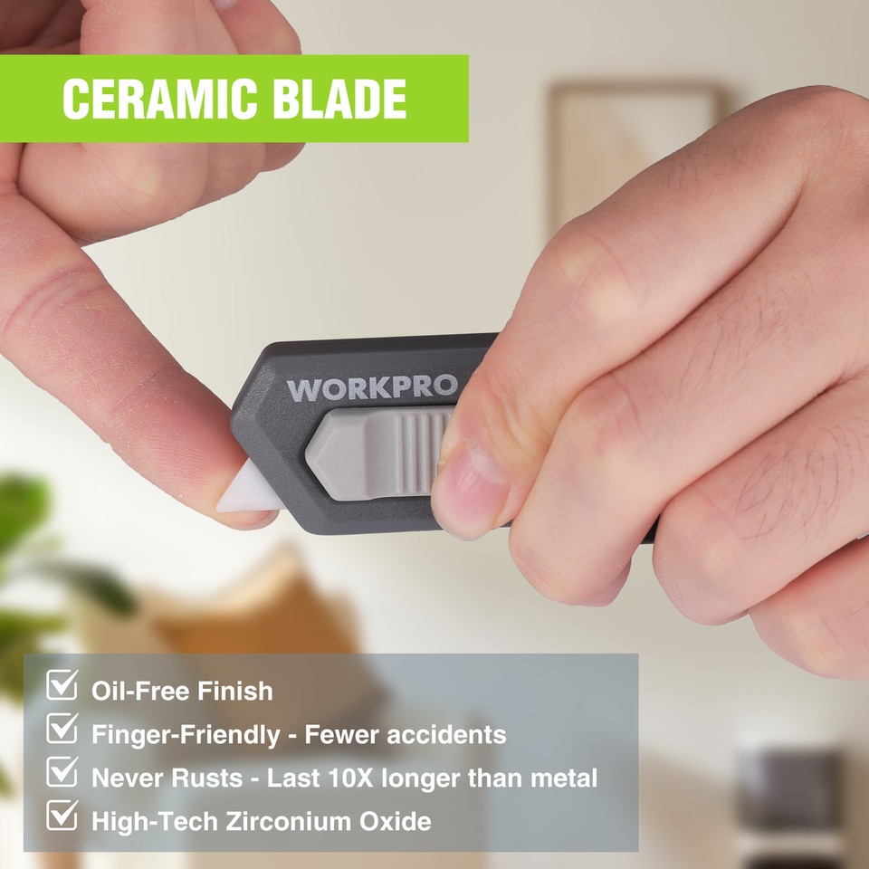 WORKPRO 2PIECE Safe Ceramic Box Cutter Small GRAY with Extra Blades ...