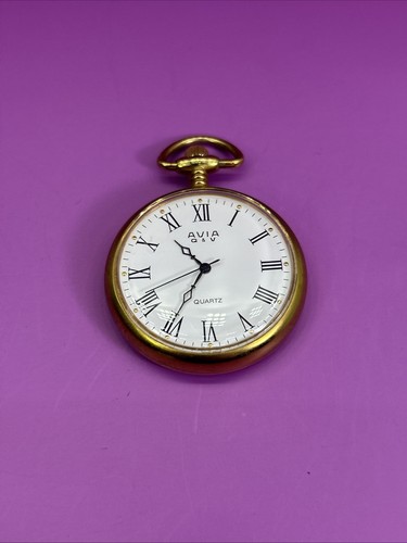 Vintage AVIA Mens Roman Numerals Open Face Pocket Watch - Battery ...