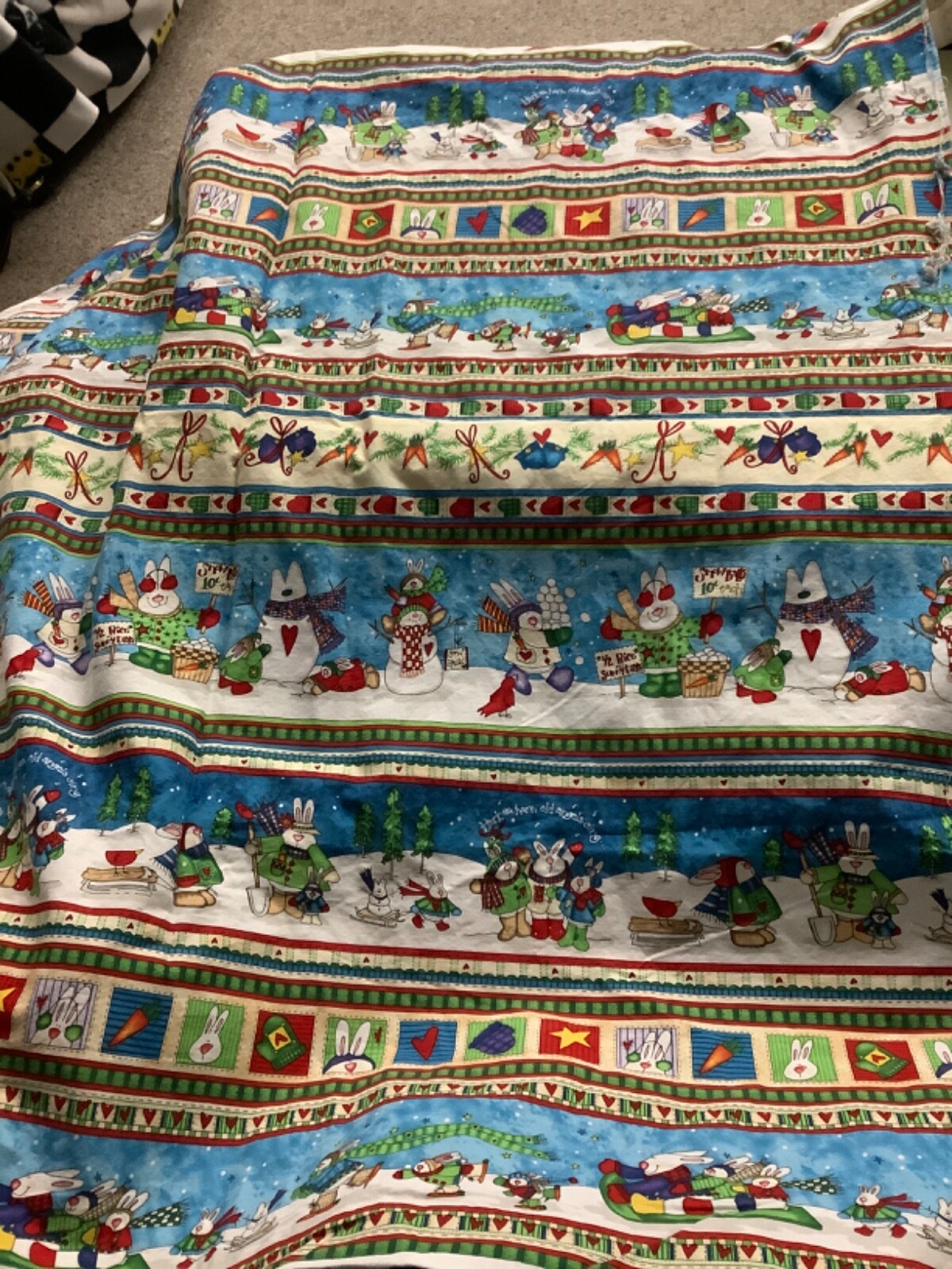 Snow Bunnies Cotton Fabric Pat Yuille MM Fabric *Almost* 2 YDS Stripe ...