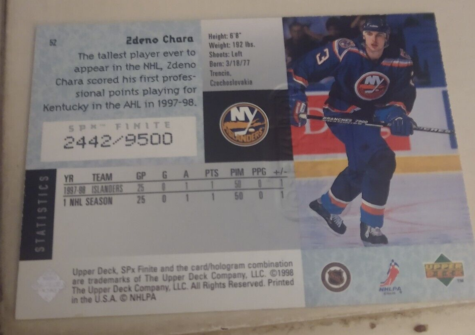 Zdeno Chara New York Islanders 98-99 Upper Deck card Autographed #52 ...