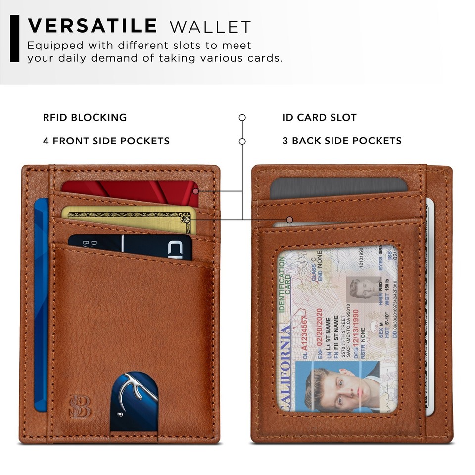 Mens Slim Wallet RFID Blocking Card Holder. Front Pocket Leather ...
