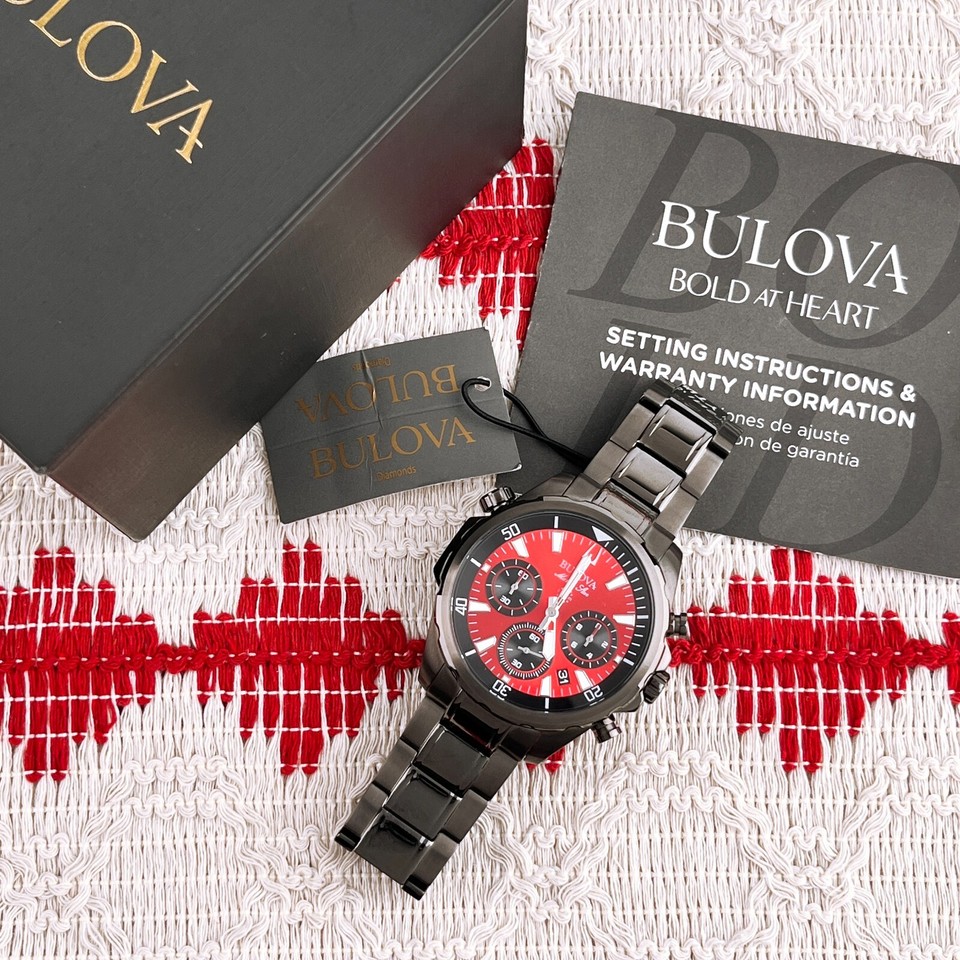 Classic Bulova Marine Star 98B350 Red Dial 43mm Chronograph Quartz Men ...