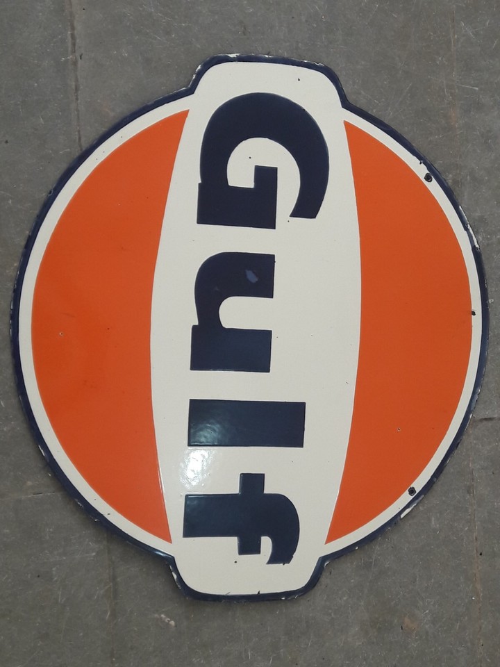 PORCELAIN GULF ENAMEL SIGN 30 INCHES DOUBLE SIDED | eBay
