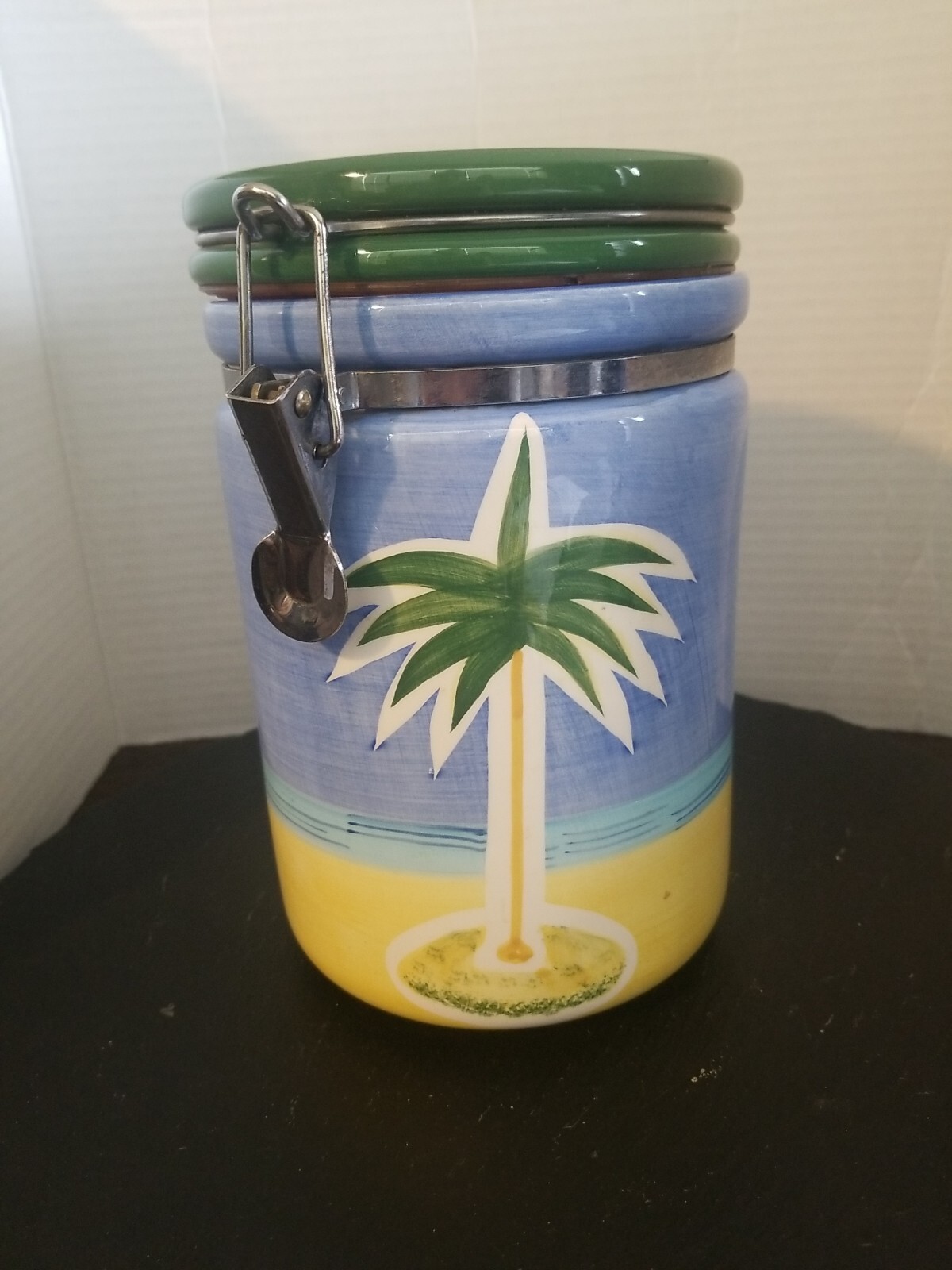VTG Baum Bros Style Eyes Palm Tree Extra Lrg Canister, Handpainted ...