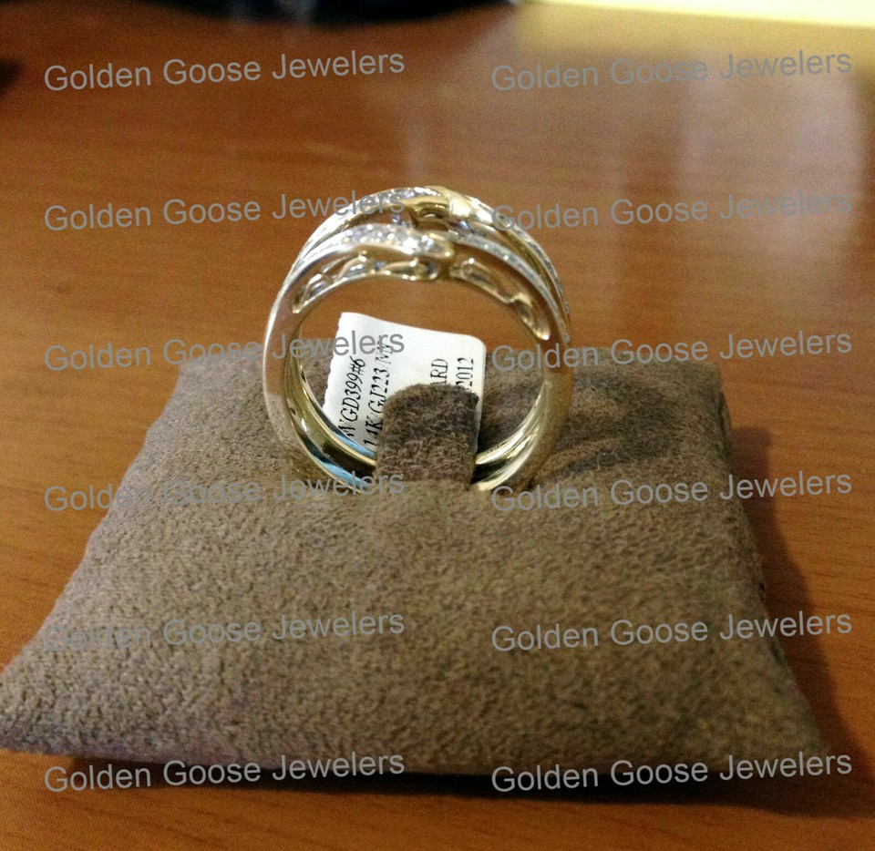 Solitaire Enhancer Diamonds Ring Guard Wrap Yellow Gold Wedding Band ...