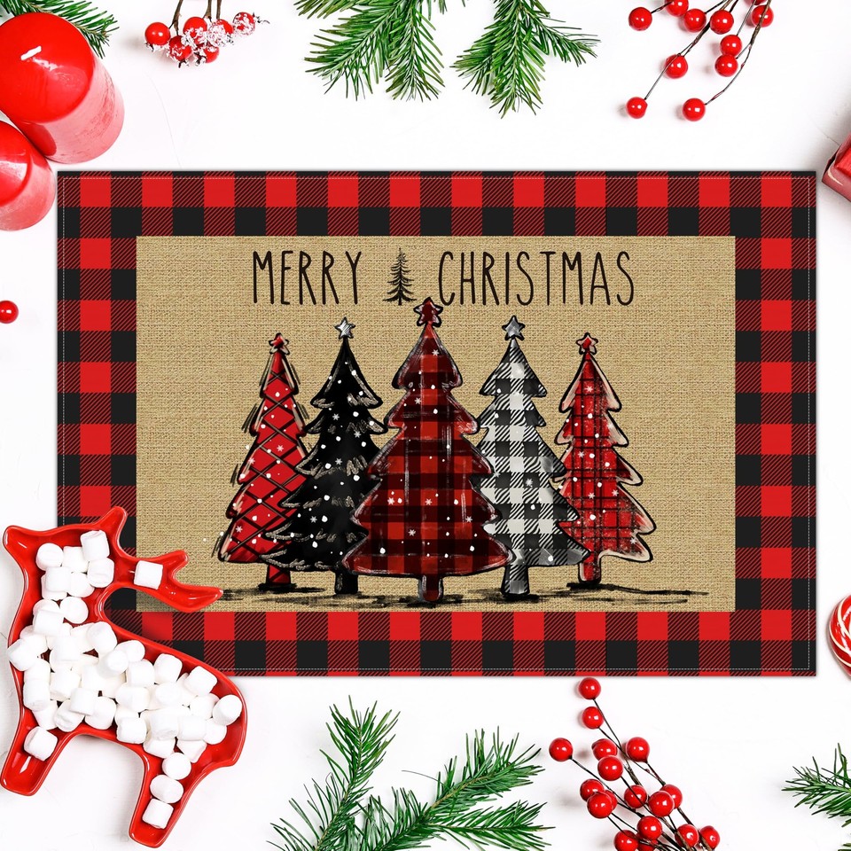 Christmas Placemats Set of 6, Merry Christmas Tree Table Mats Kitchen ...