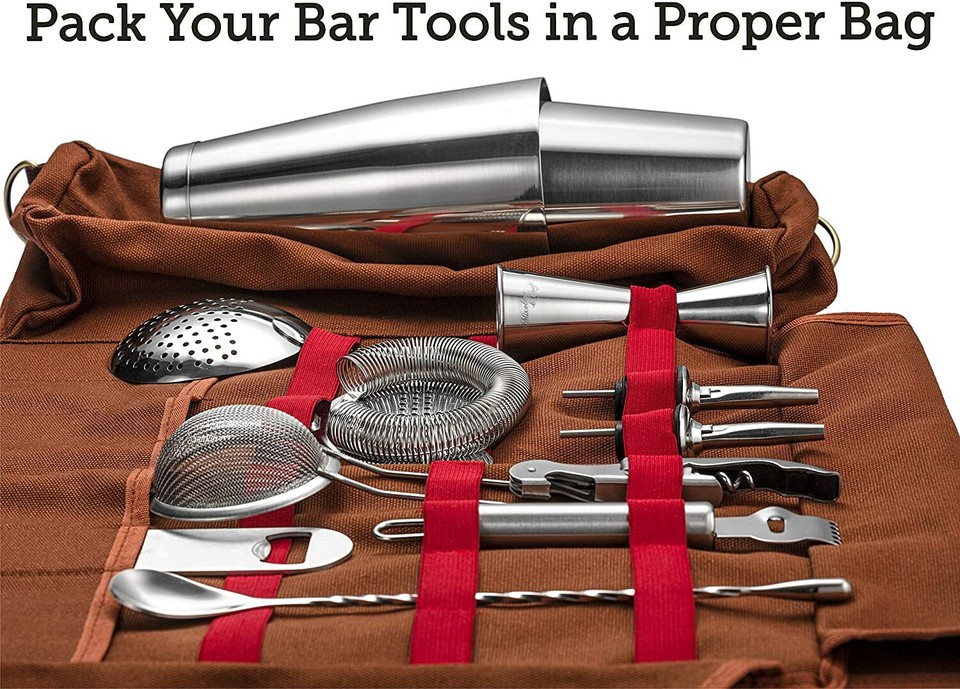 Professional 17pcs Bar Tool Set w Stylish Portable Bar Bag Travel ...