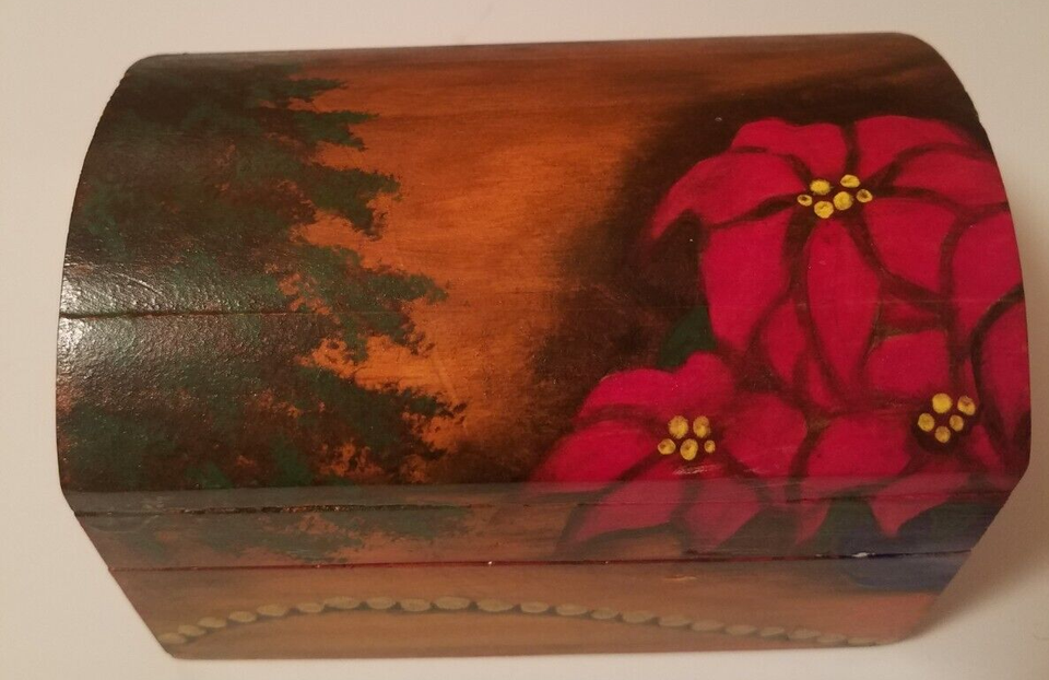 Mexican Art Wooden Chest Baul Arts Design Painted Hinged Flower Trinket ...