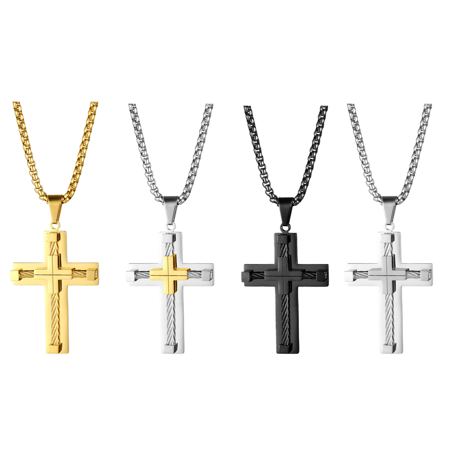 Crucifix Cross Prayer Pendant Chain Necklace For Men Stainless Steel ...