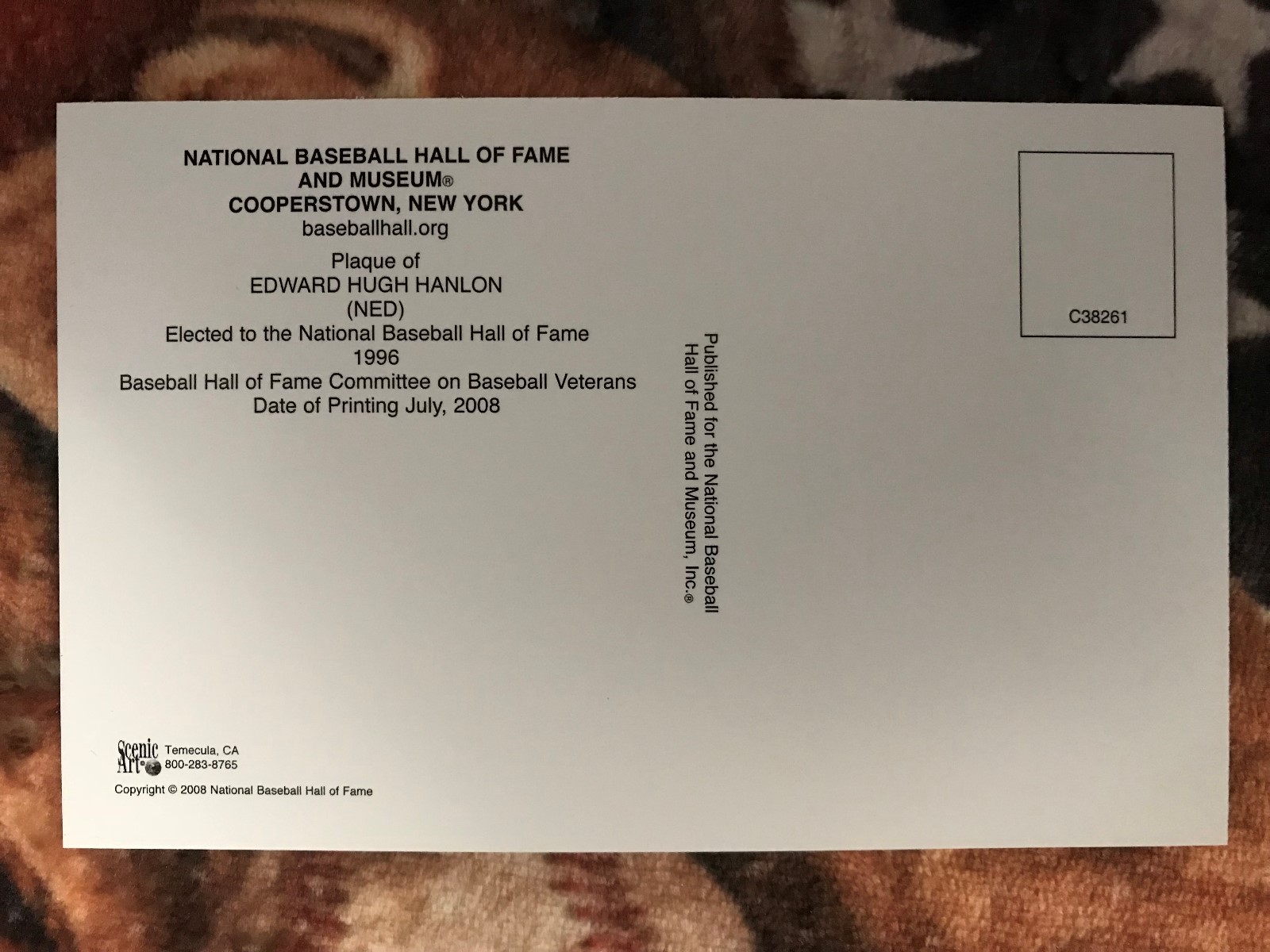 Ned Hanlon Postcard- Baseball Hall of Fame Induction Plaque- Photo ...