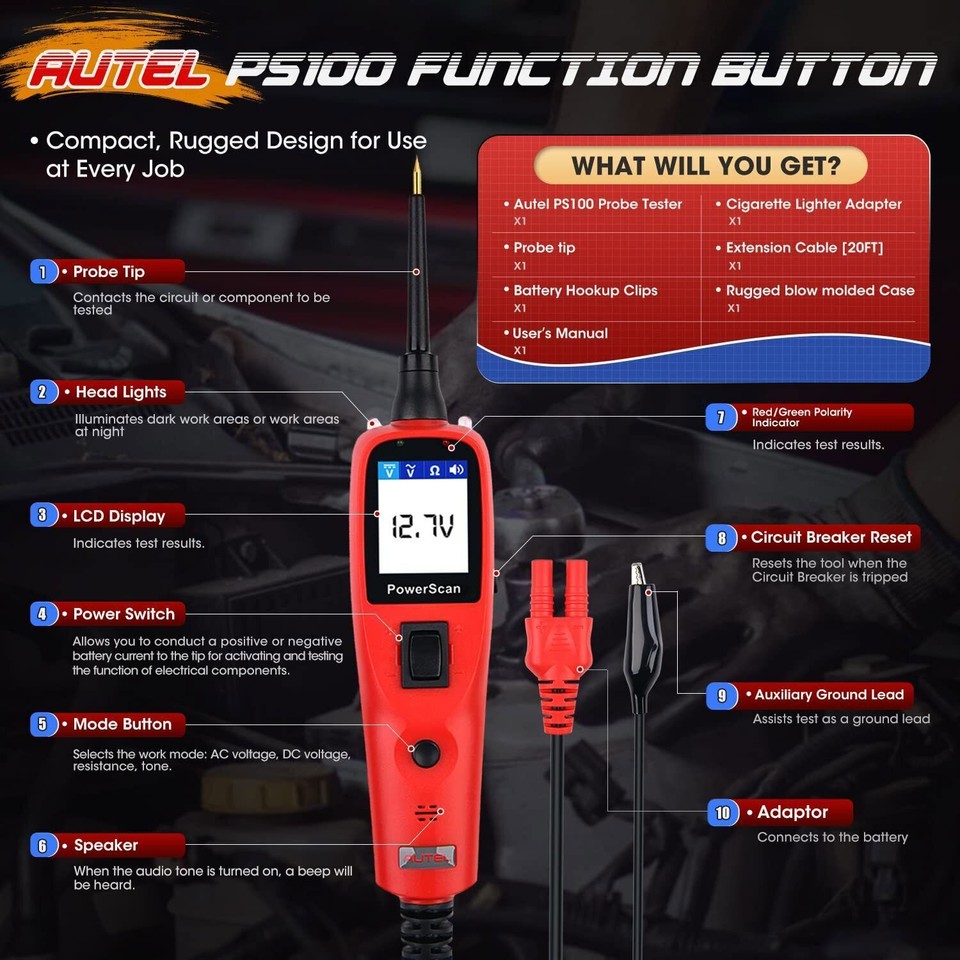 Autel PowerScan PS100 Circuit Tester Electrical Diagnostic Power Probe ...