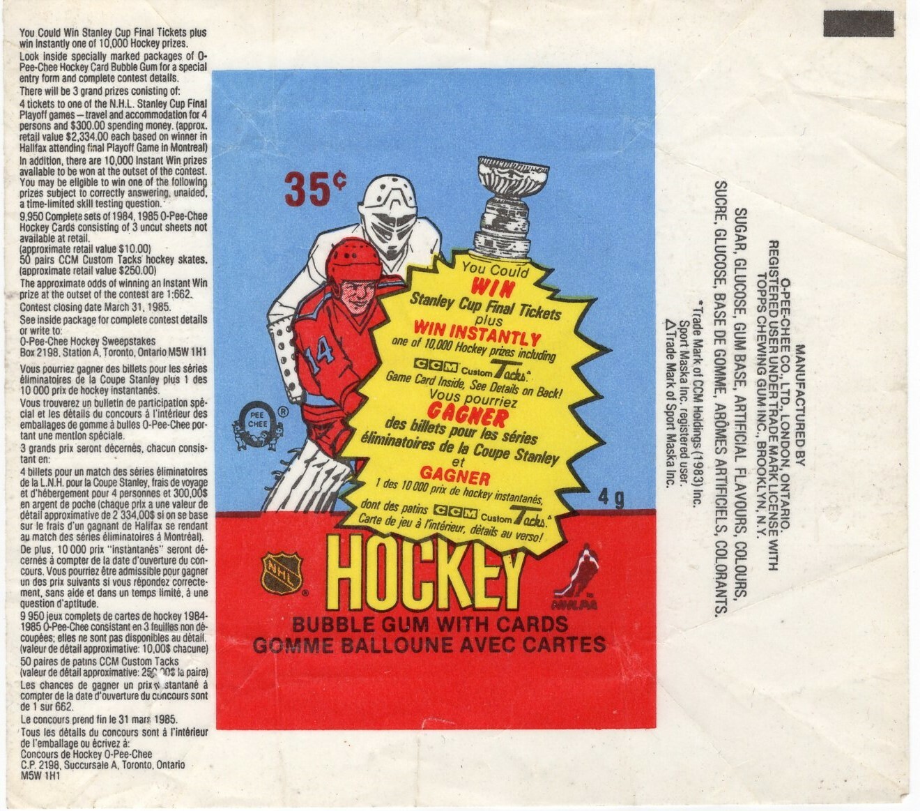 1984-85 OPC O-PEE-CHEE HOCKEY CARD WAX PACK WRAPPER | eBay