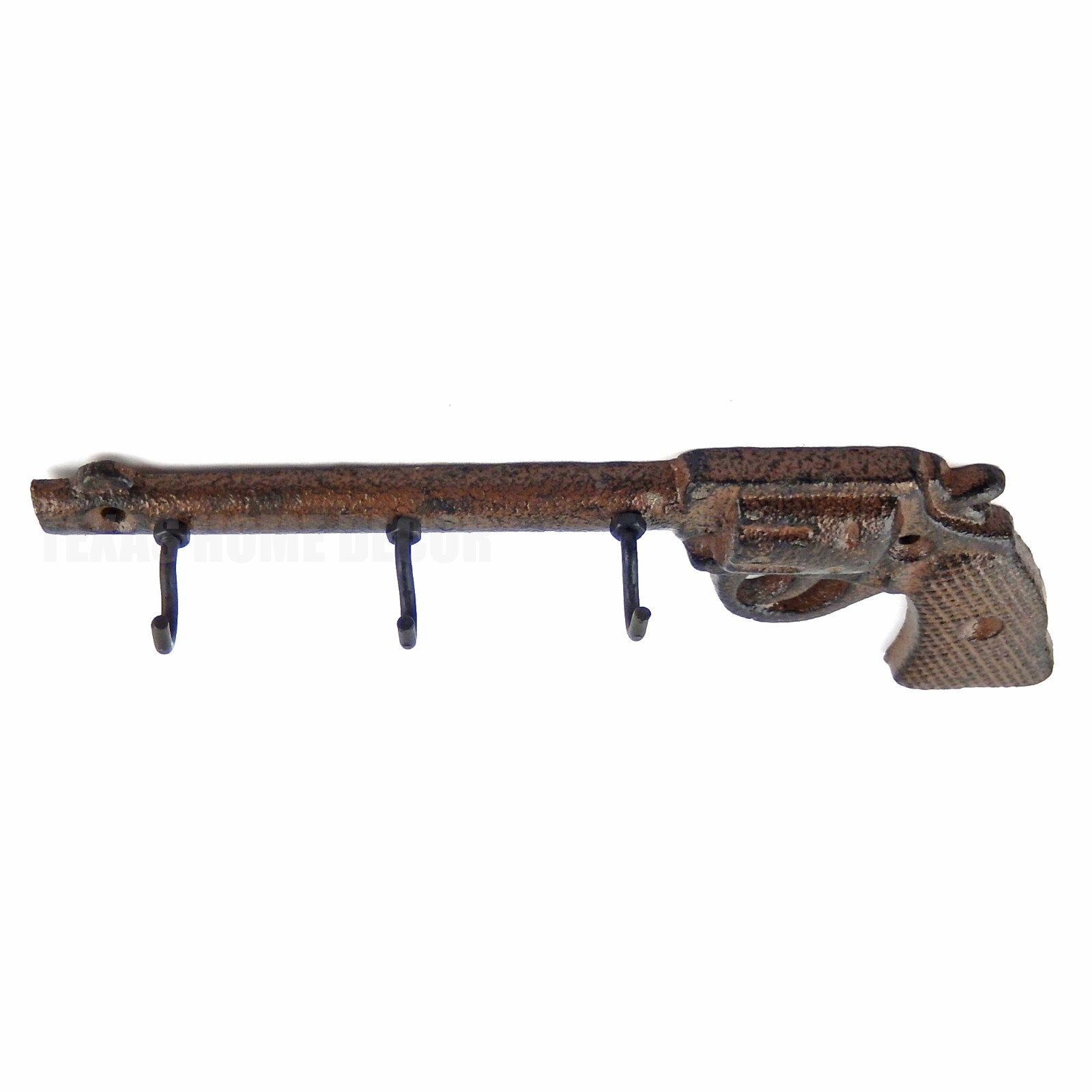 Gun Pistol Revolver Wall Hook Key Rack Cast Iron Rustic Western Brown ...