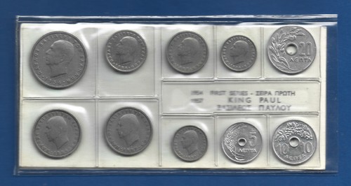 Greece 1954-1957 King Paul period coins year sets in original blister ...