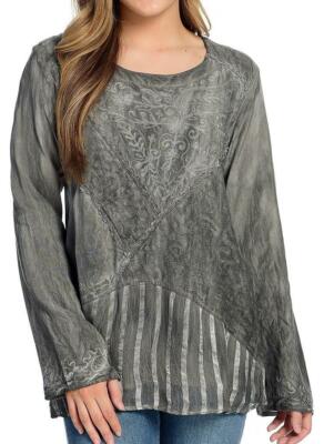 NEW - Indigo Thread Co. Long Sleeve Embellished Front Chiffon Hem Top ...